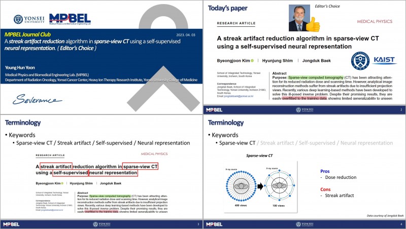 [Journal Club] A streak artifact reduction algorithm in sparse-view CT > Seminar | MPBEL | 연세 의학 ...